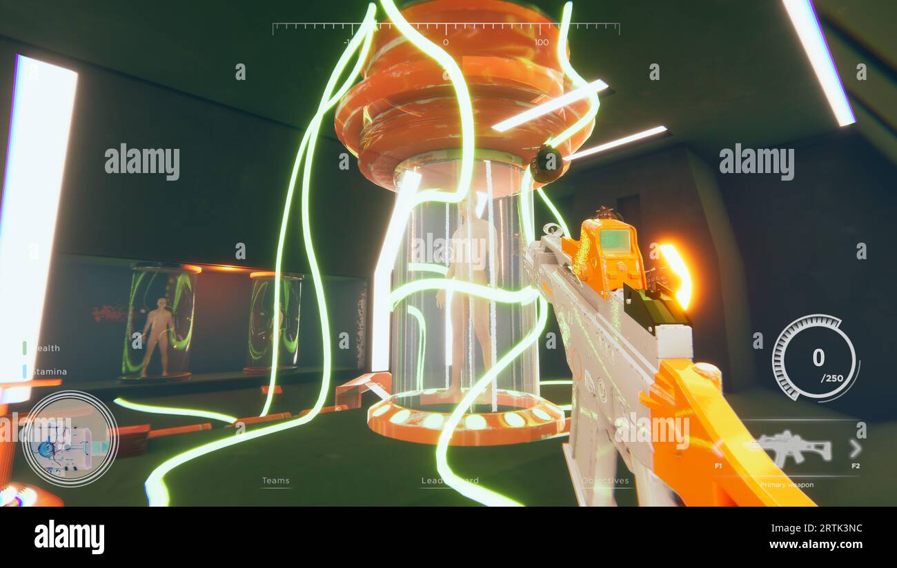 Shooter videogame with player reaching final level, using crosshair ...