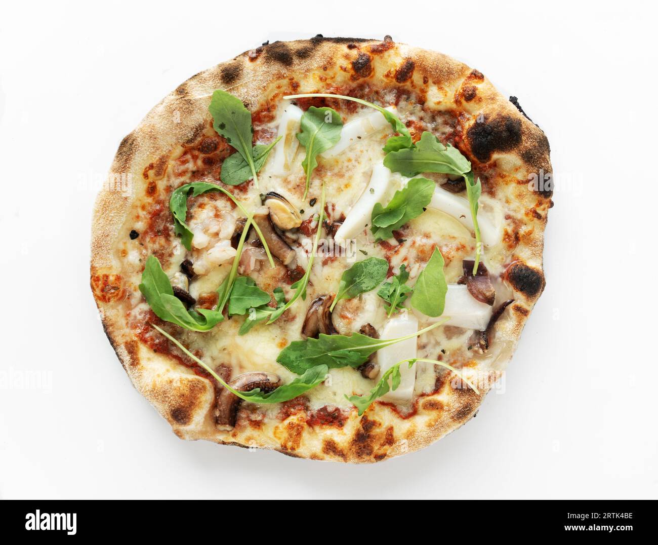 Frutti di mare pizza with mozzarella cheese, seafood mix, fresh garlic ...