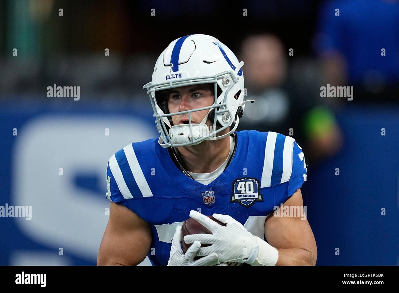 Indianapolis Colts running back Jake Funk runs before of an NFL ...