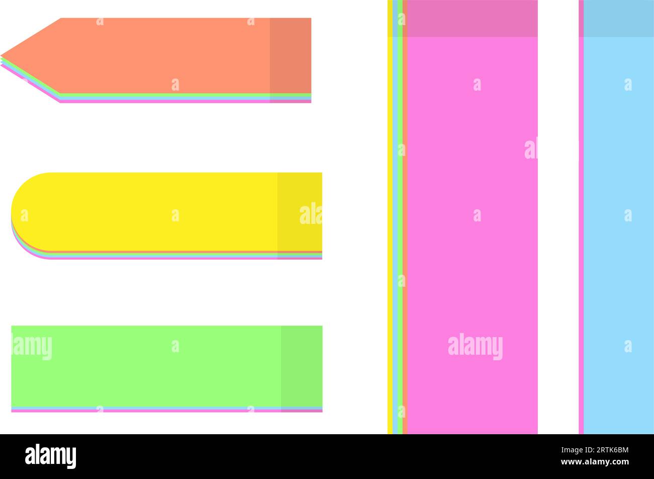 Set of 5 colorful note paper stickers of different shapes in trendy ...