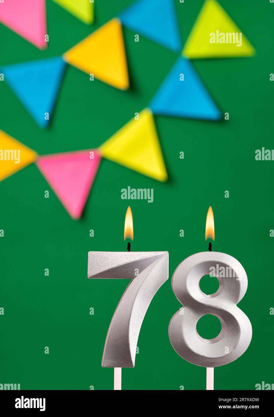 Vertical birthday card with number 78 candle - Green background with ...