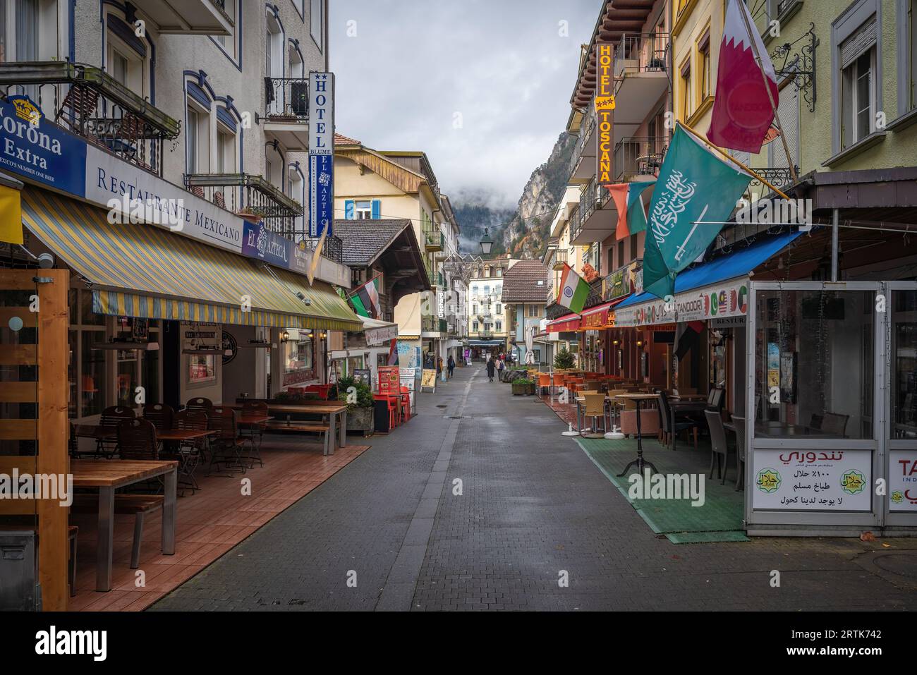 Jungfraustrasse Street with Restaurants - Interlaken, Switzerland Stock ...