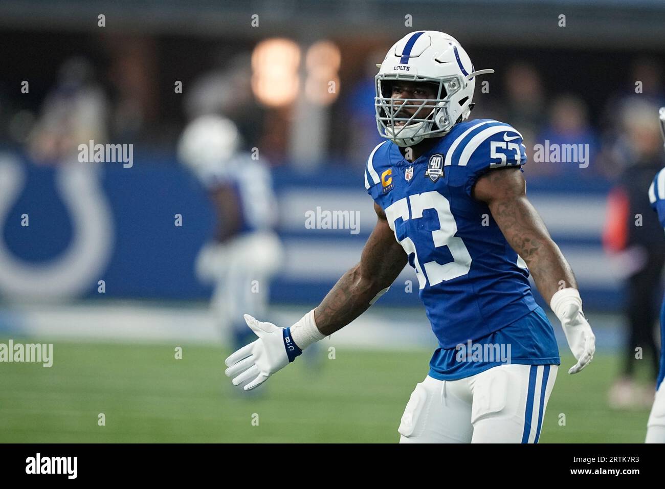 Indianapolis Colts linebacker Shaquille Leonard (53) reacts during the ...