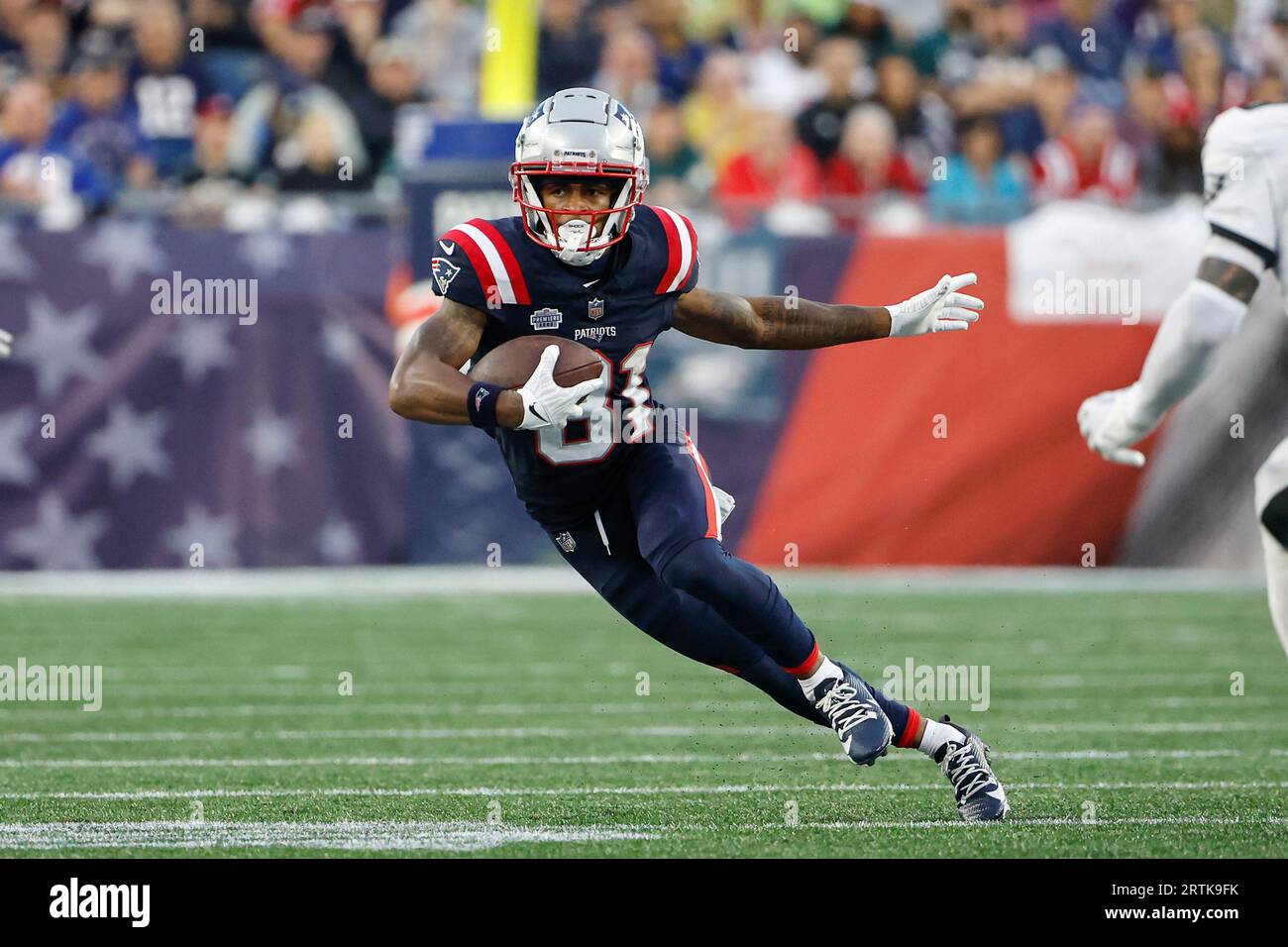 New England Patriots' Demario Douglas runs against the Philadelphia ...