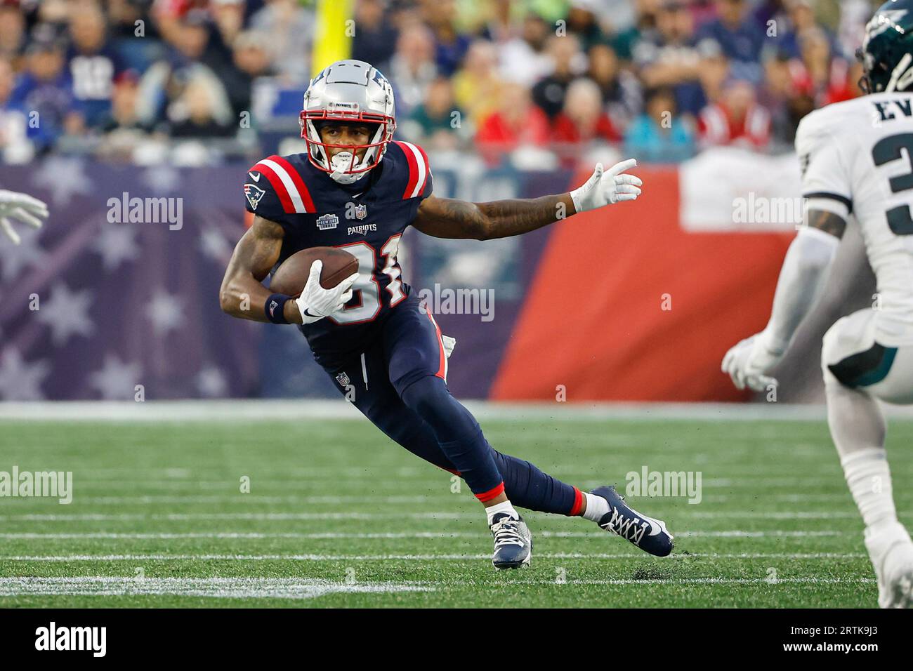 New England Patriots' Demario Douglas runs against the Philadelphia ...