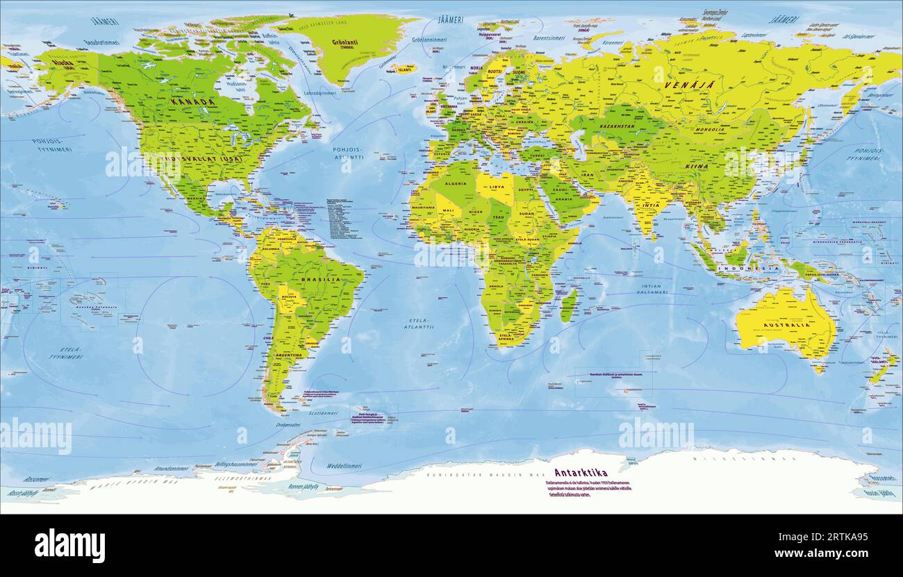 World Map Political Finnish Language Patterson projection Stock Vector ...