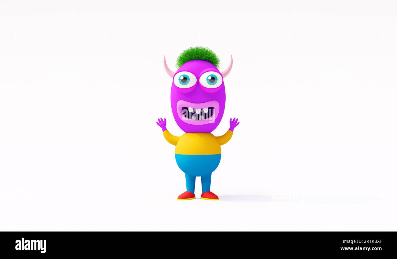 Cute funny colorful screaming monster on white background 3d render 3d ...