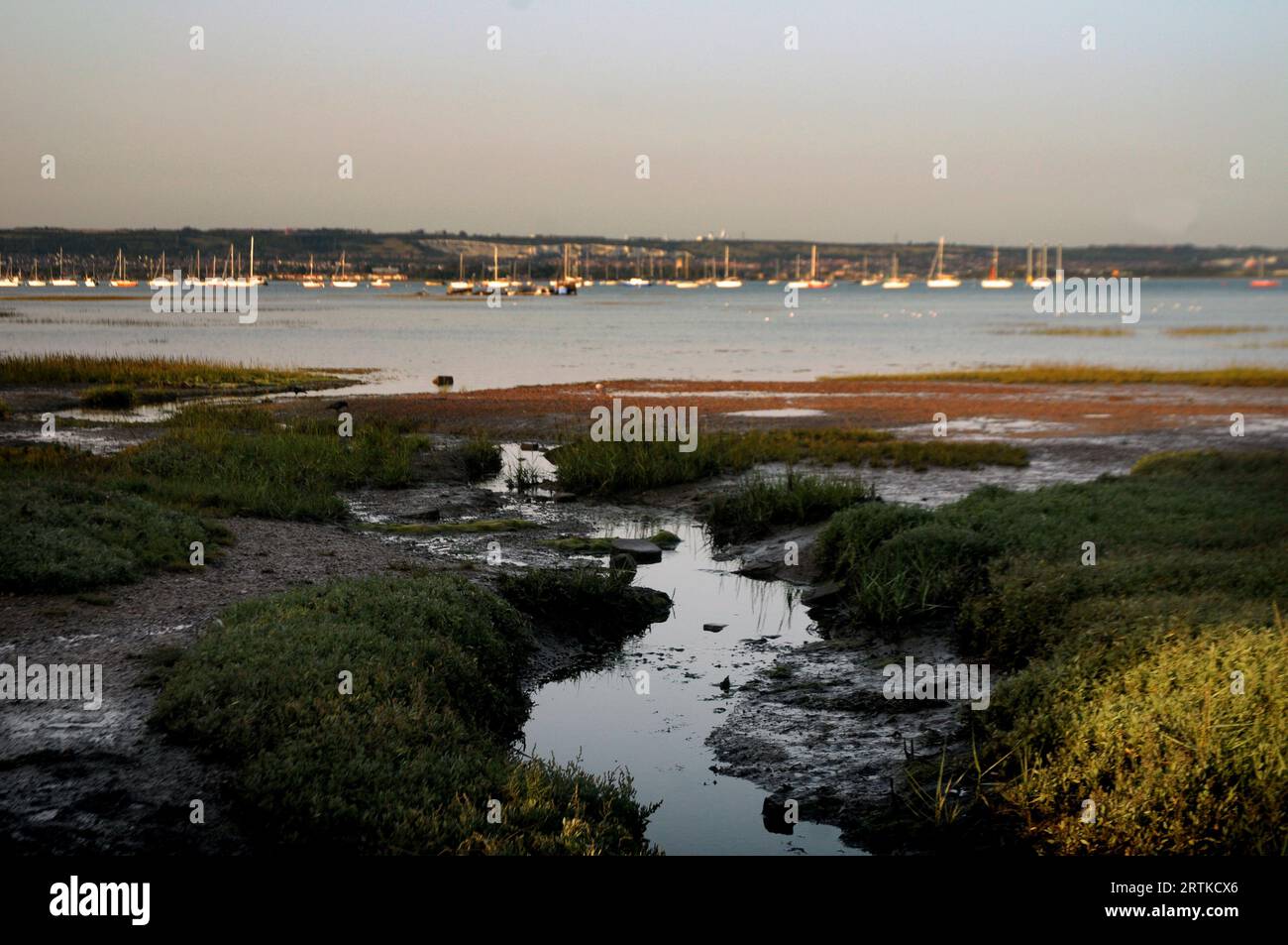 ENGLAND COASTAL PATH, VIEW ACROSS PORTSMOUTH HARBOUR FROM THE HARDWAY ...