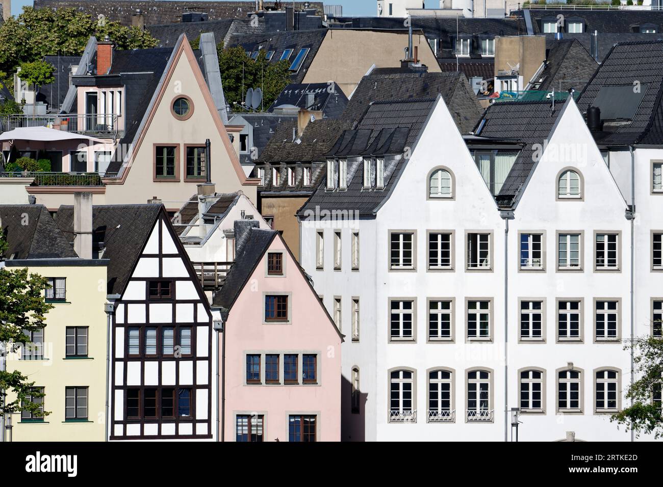 typical narrow gabled houses on the banks of the rhine in the old town ...