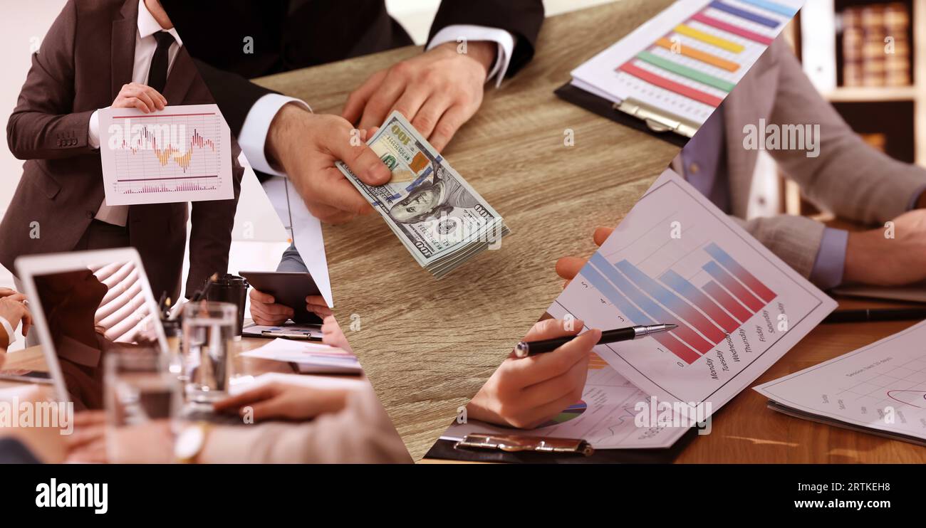 Marketing. Collage with photos of businesspeople working, banner design ...
