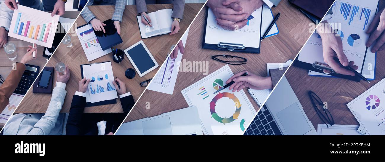 Marketing. Collage with photos of businesspeople working, banner design ...