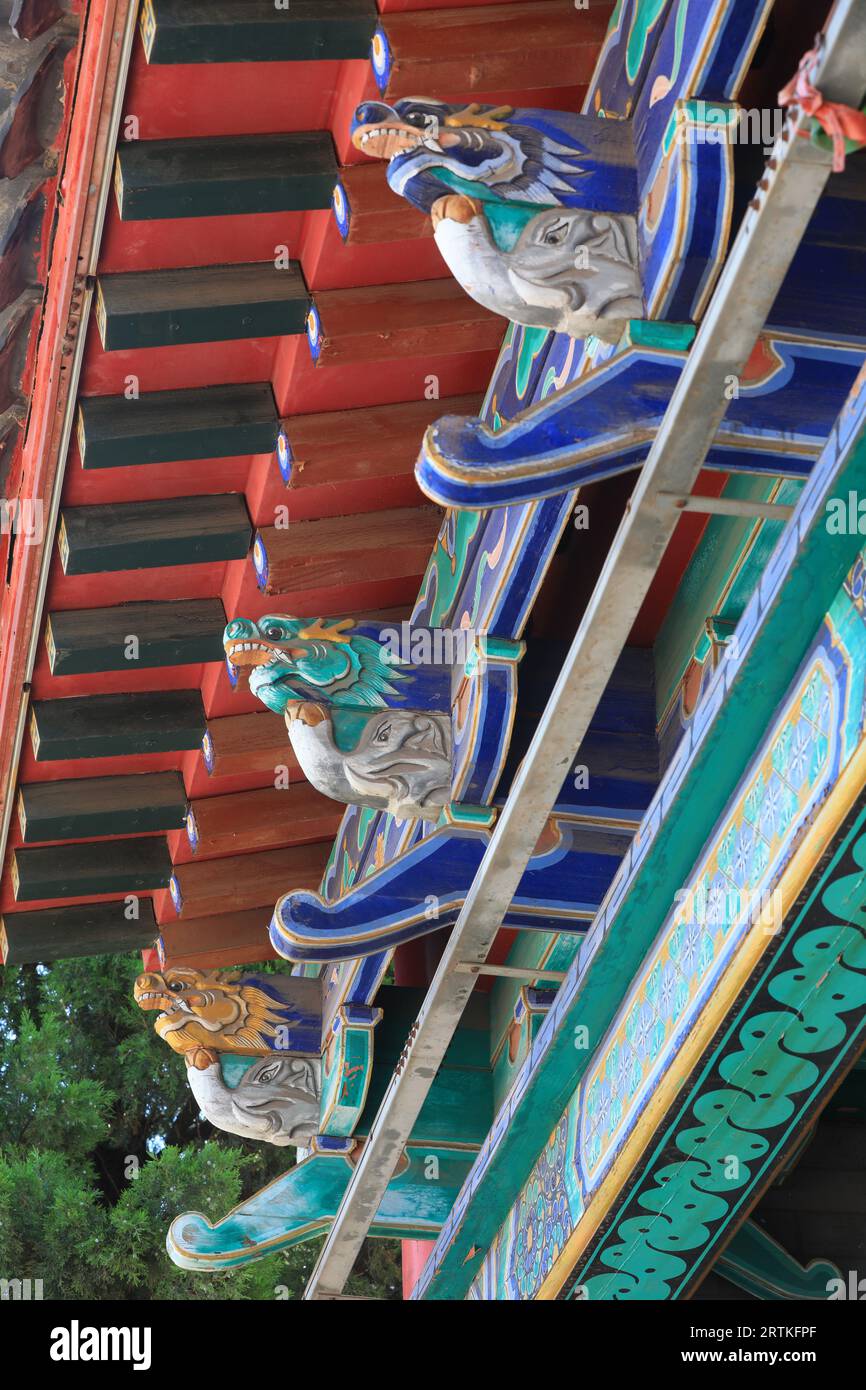 Chinese traditional wood carving crafts are on the eaves of temples in ...