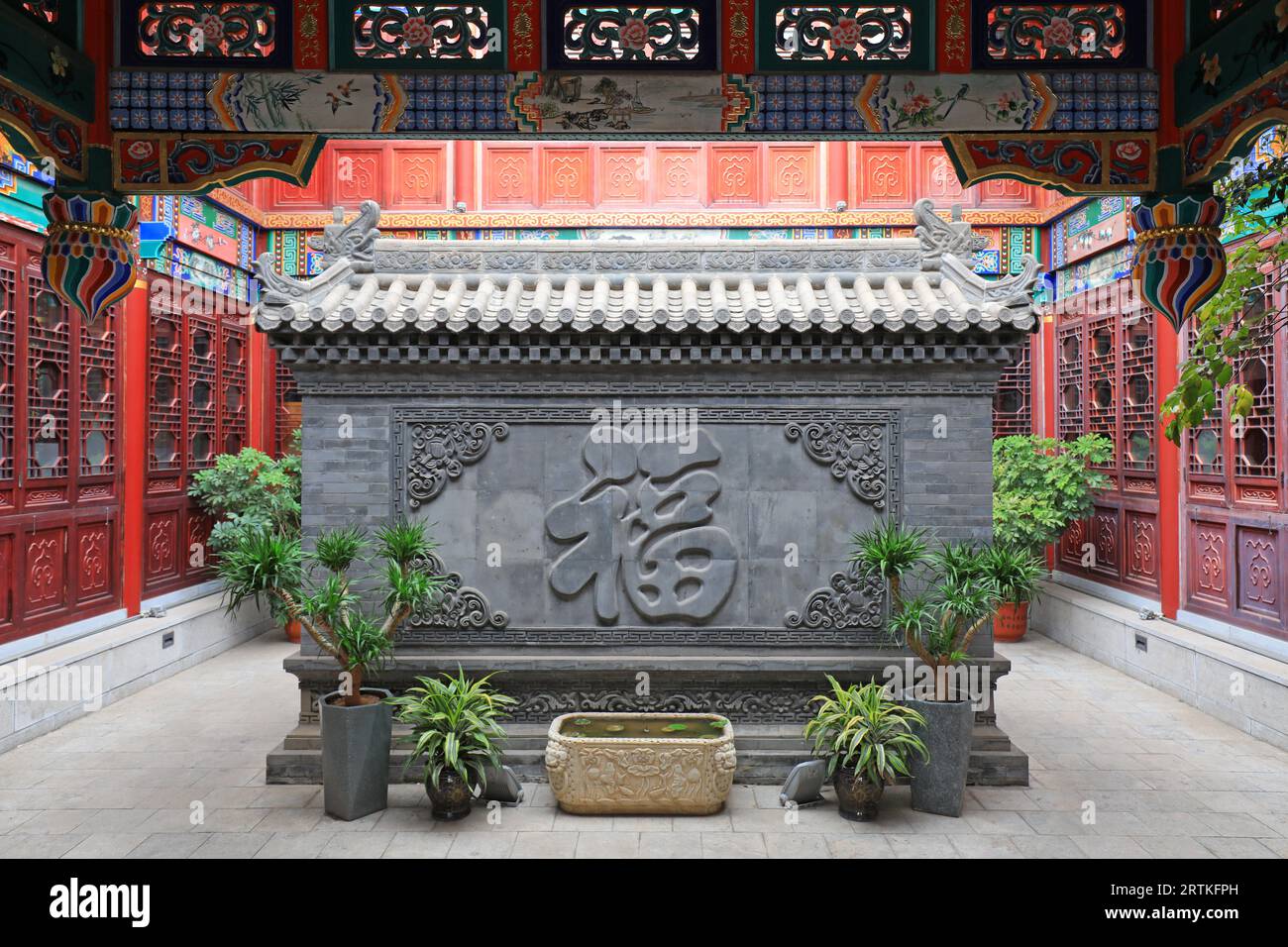 Chinese traditional shadow wall brick carving architectural landscape ...