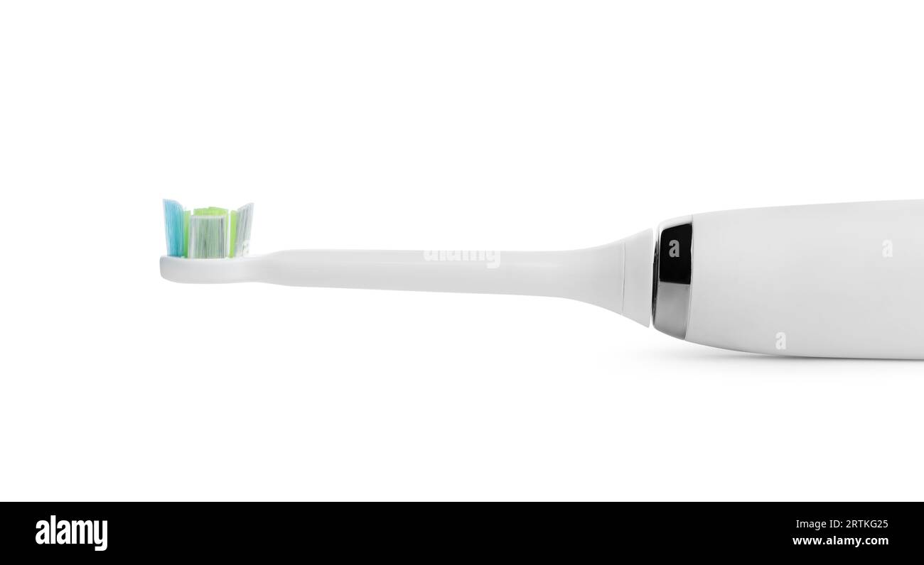 Electric toothbrush on white background, closeup view Stock Photo - Alamy