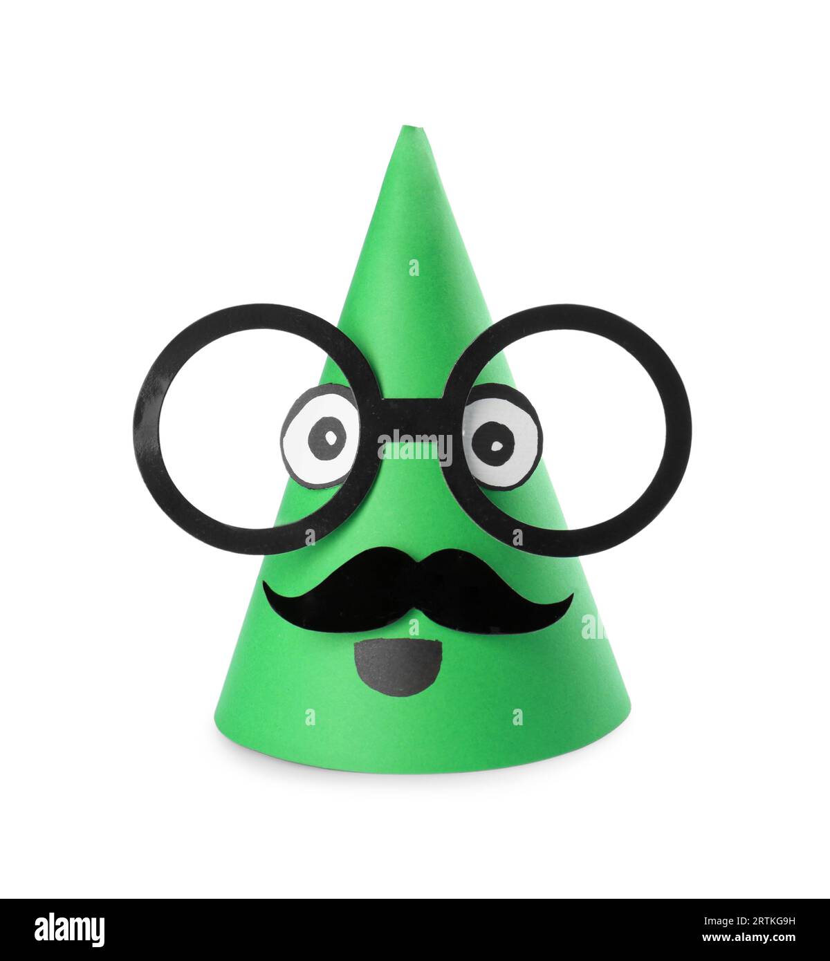 Funny party hat with glasses and mustache isolated on white. Handmade ...