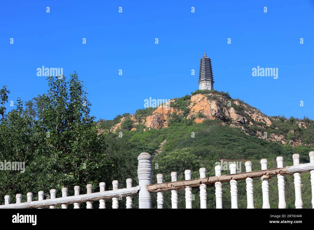 Chinese traditional pagoda architectural landscape in a tourist area ...