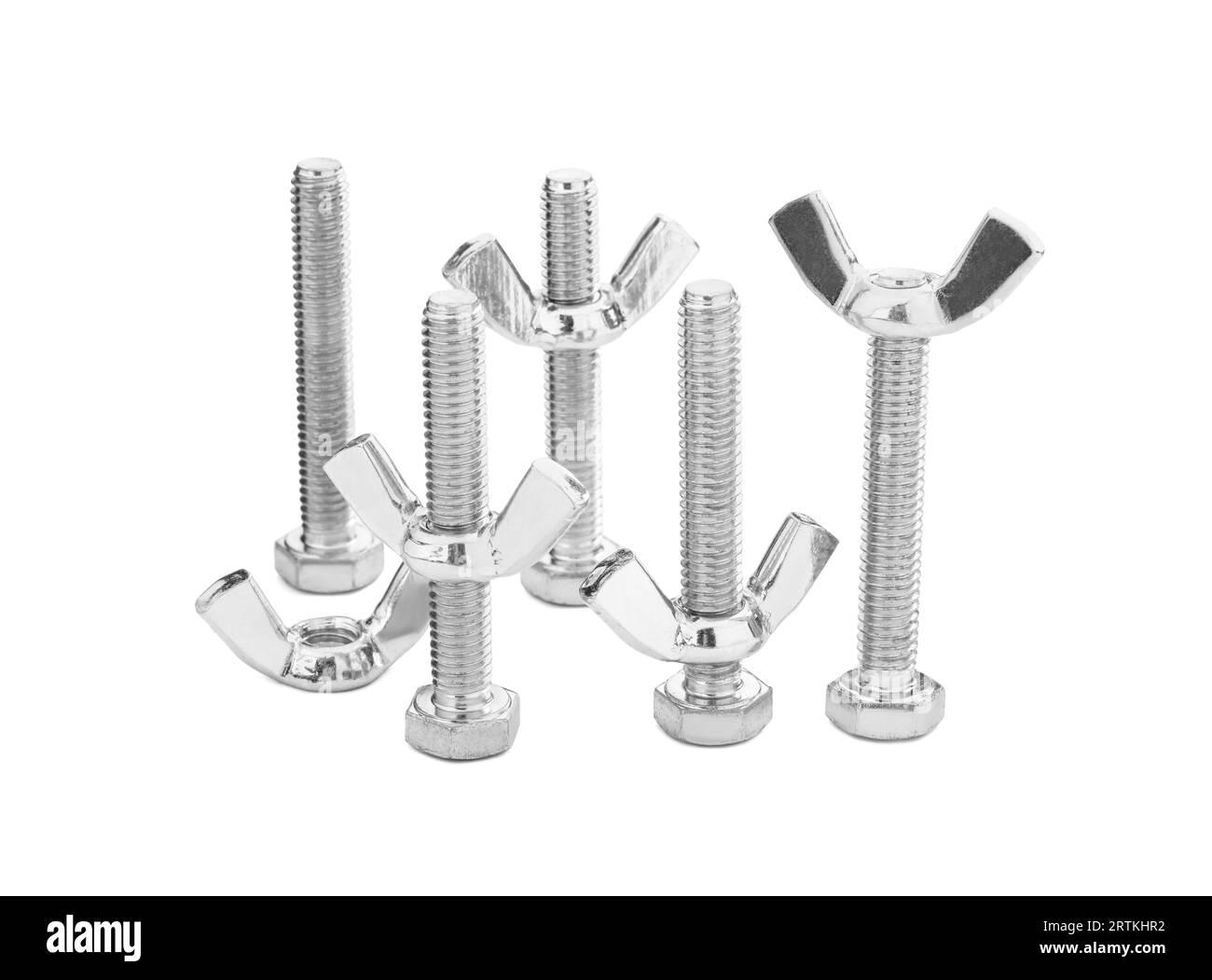Metal screws with wing nuts isolated on white Stock Photo - Alamy