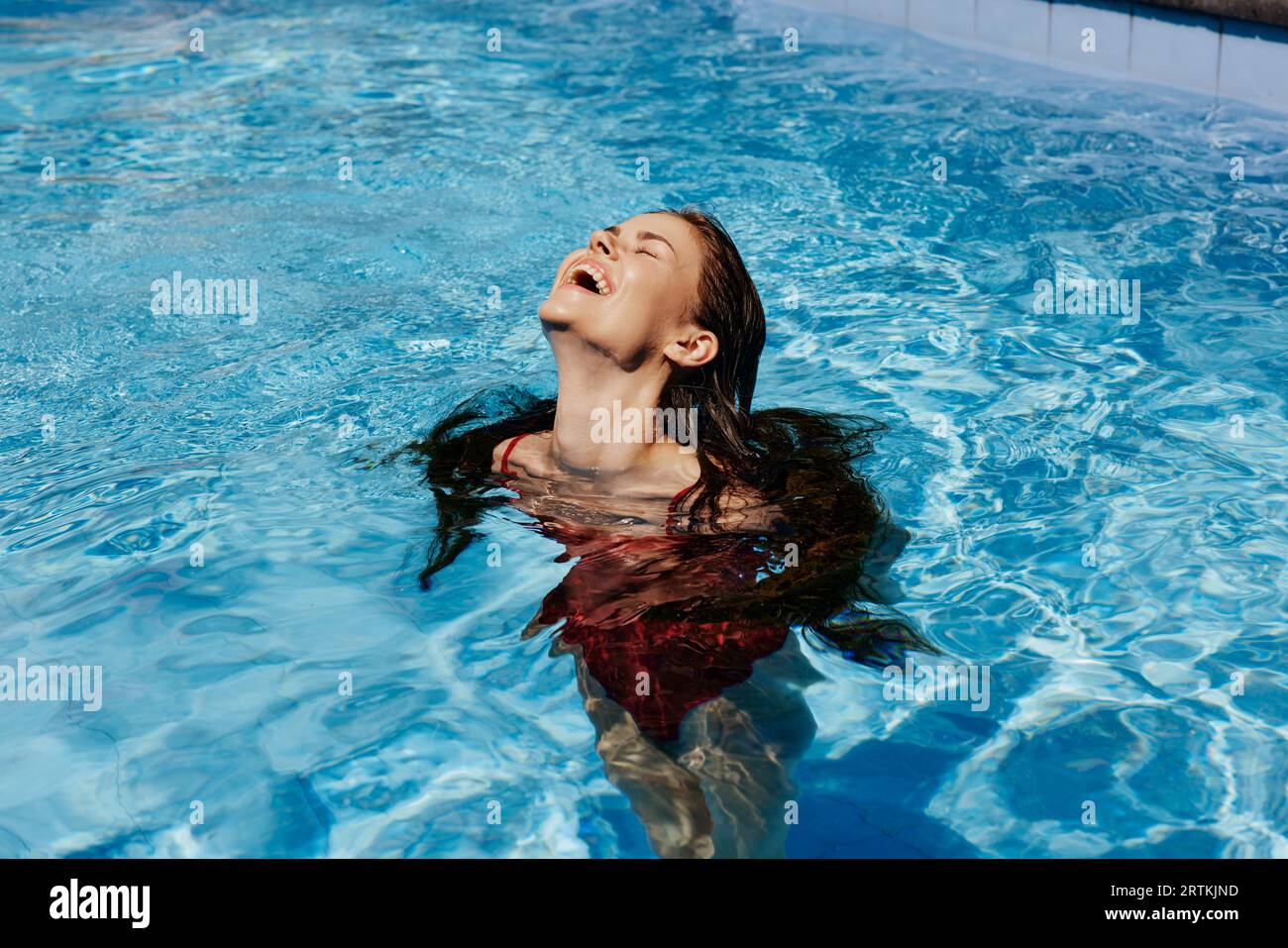 Woman person swim relaxing lifestyle water female body pool young ...