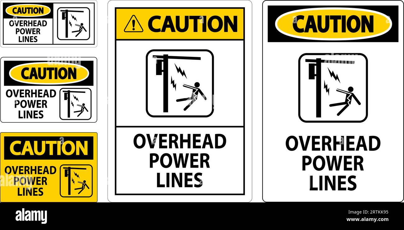 Caution Sign Overhead Power Lines Stock Vector Image & Art - Alamy
