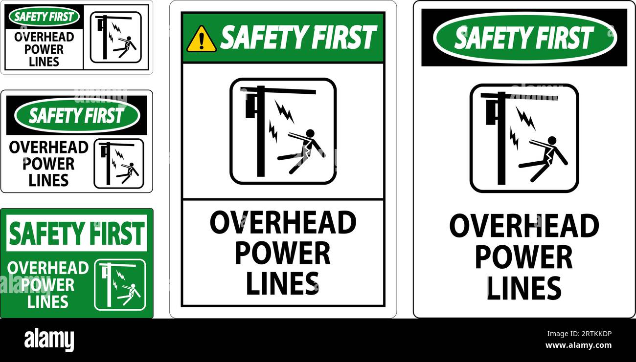 Safety First Sign Overhead Power Lines Stock Vector Image & Art - Alamy