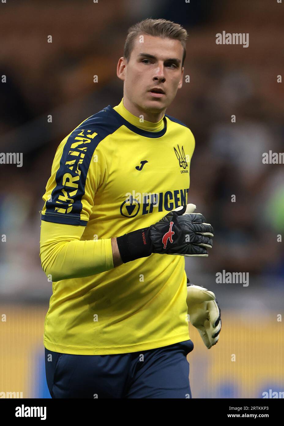 Milan, Italy. 12th Sep, 2023. Andriy Lunin of Ukraine during the warm ...