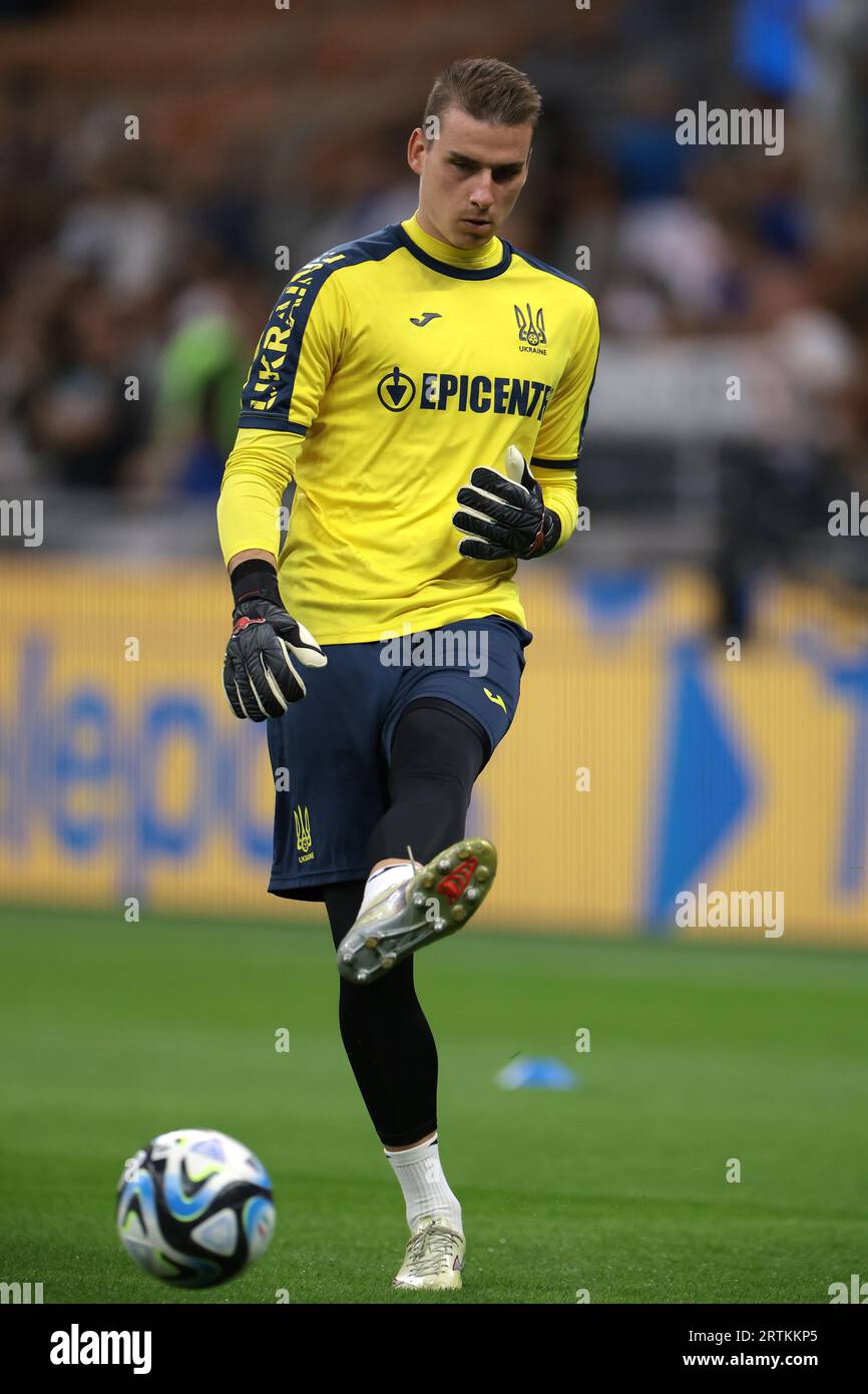 Milan, Italy. 12th Sep, 2023. Andriy Lunin of Ukraine during the warm ...