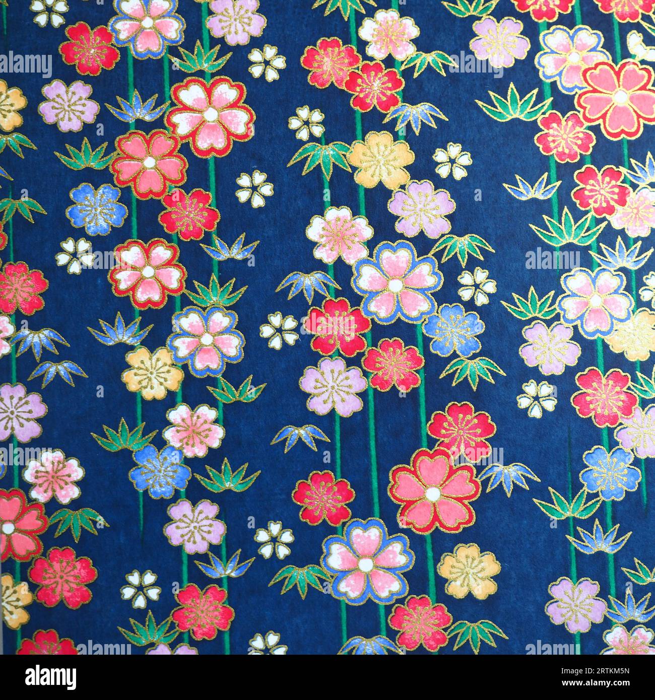 Japanese traditional patterns - bamboo, cherry/plum blossoms against ...