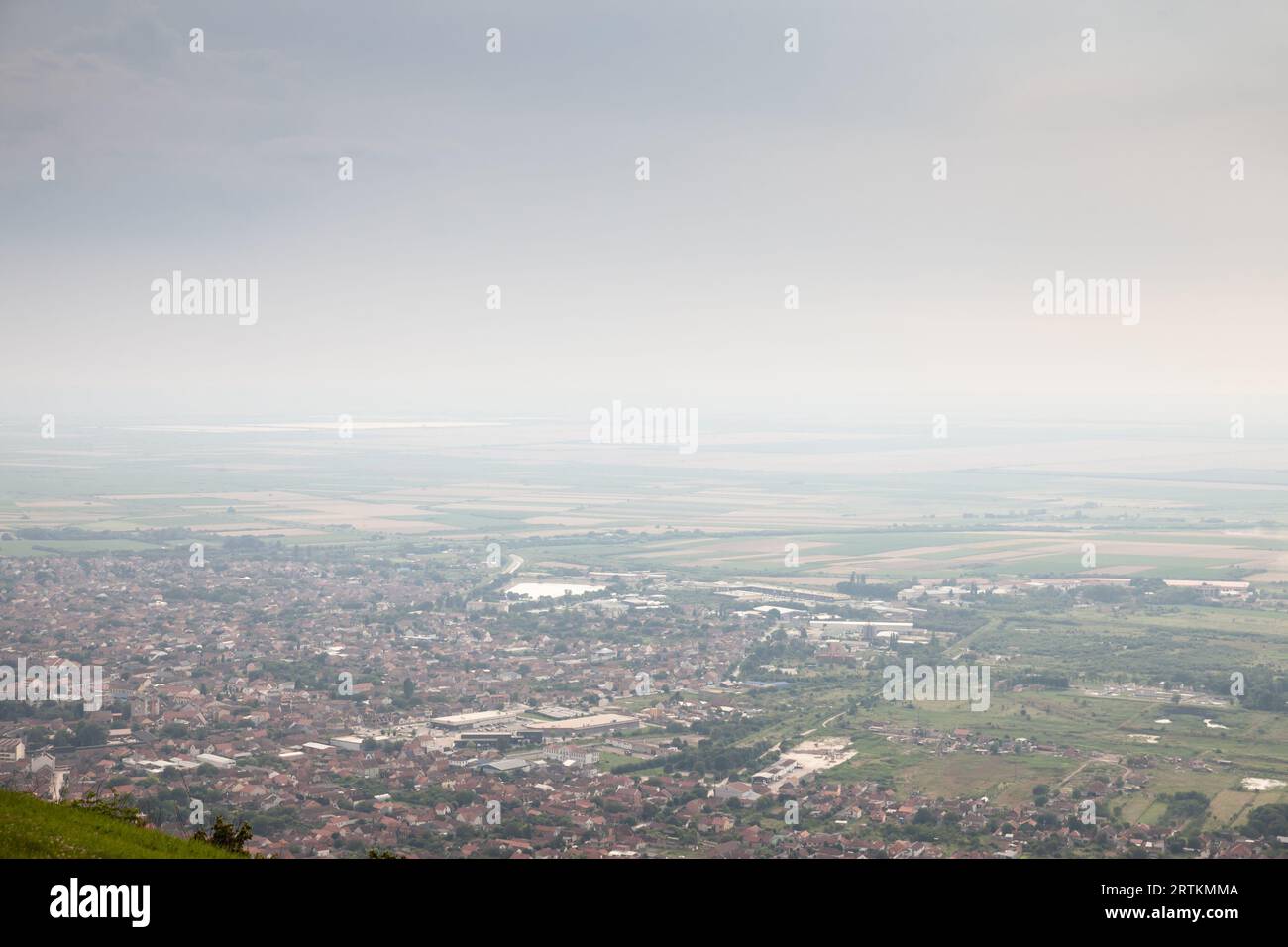 Picture of the city of Vrsac seen from above during a rainstorm, cloudy ...