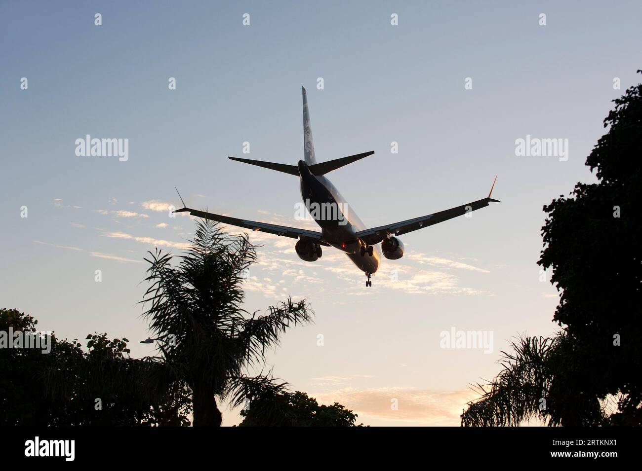 Plane with landing gear down approaching LAX airport in Los Angeles ...