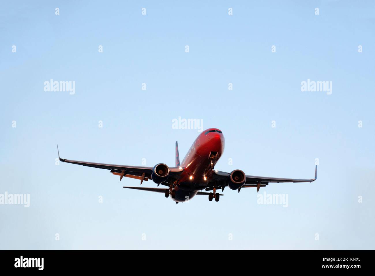 Plane with landing gear down approaching LAX airport in Los Angeles ...