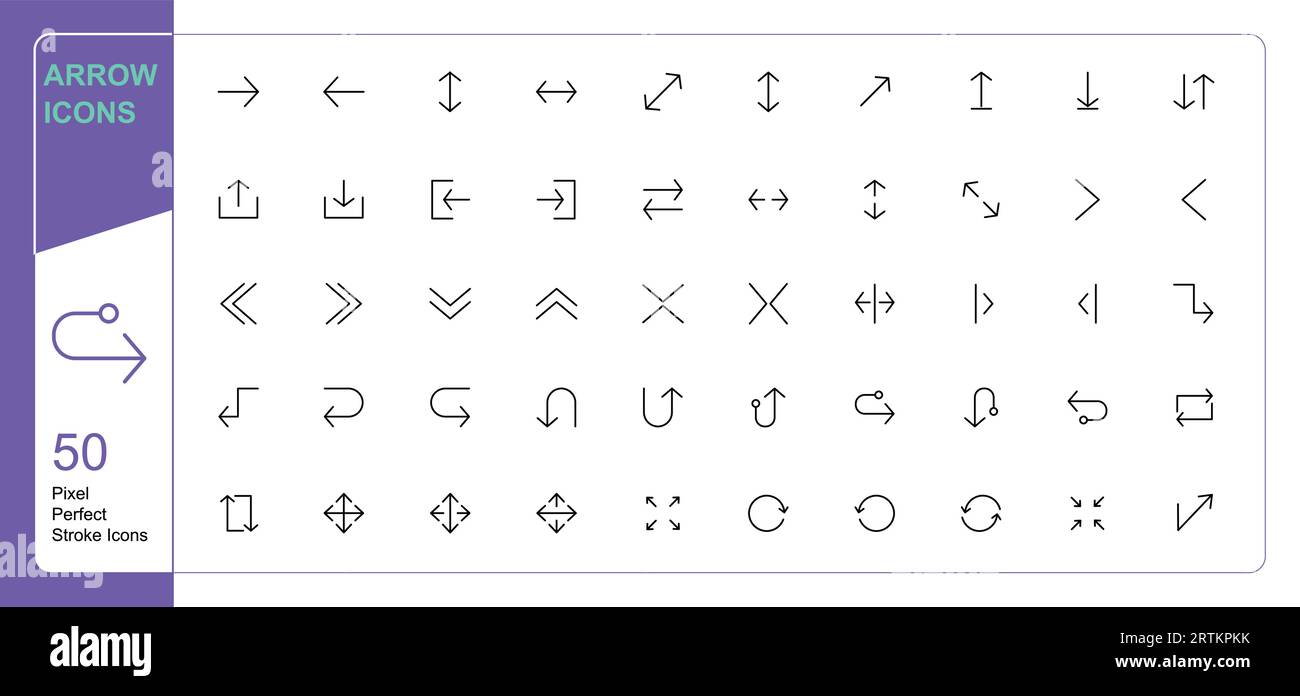 Modern Arrow icon 50 set single stroke vector collection expandable and color changeable pixel ...