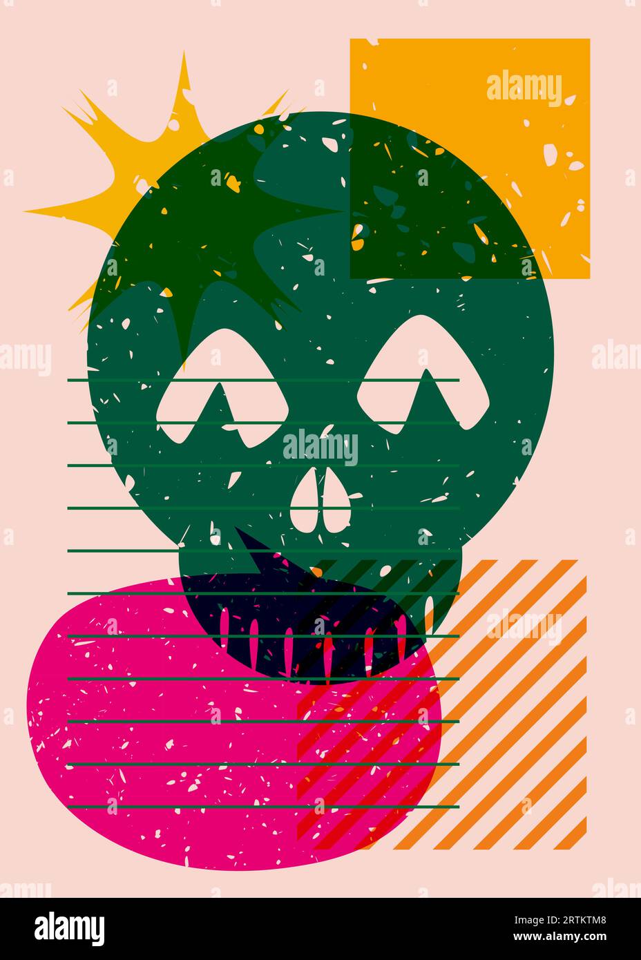 Halloween Colorful risograph poster with skull, speech bubble and ...