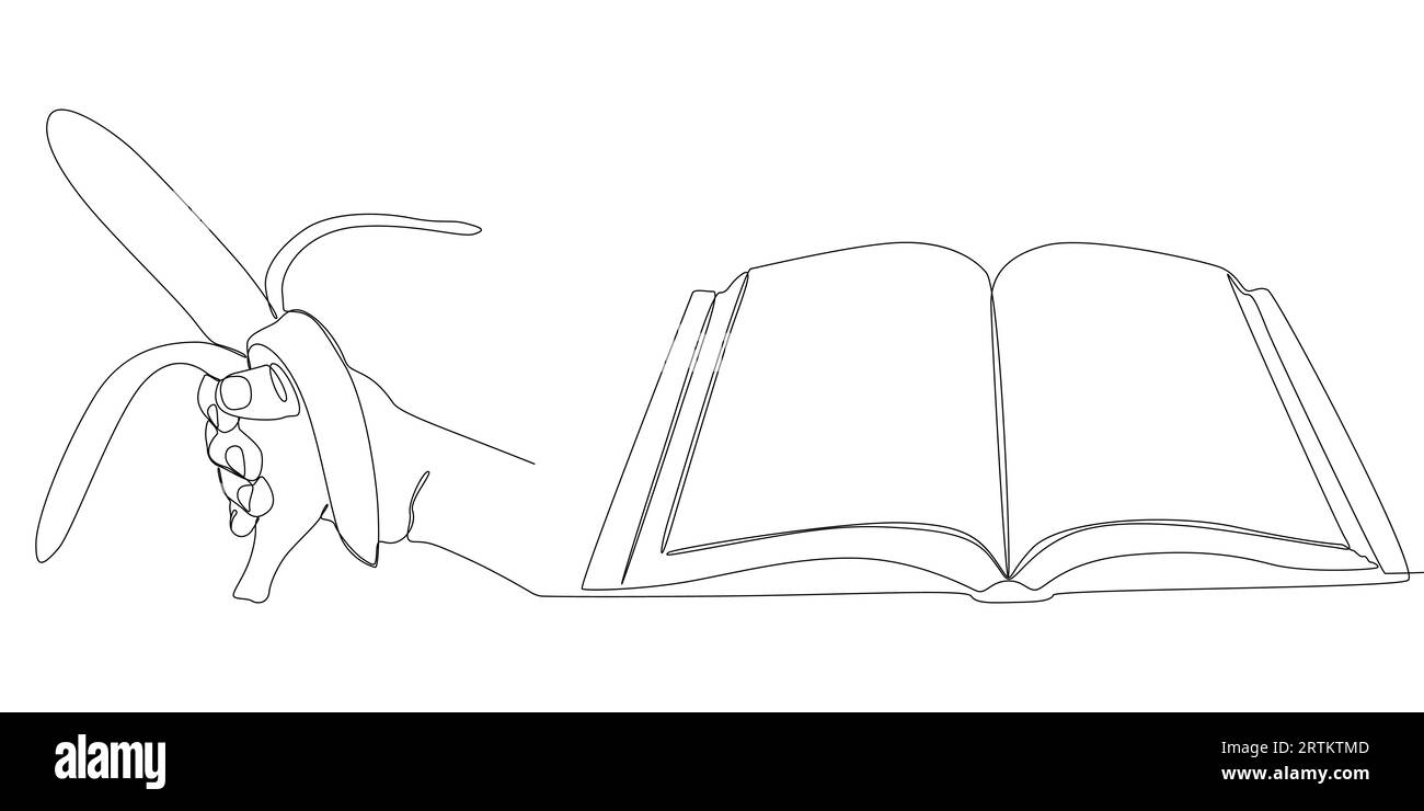 One continuous line of Book with banana. Thin Line Illustration vector ...