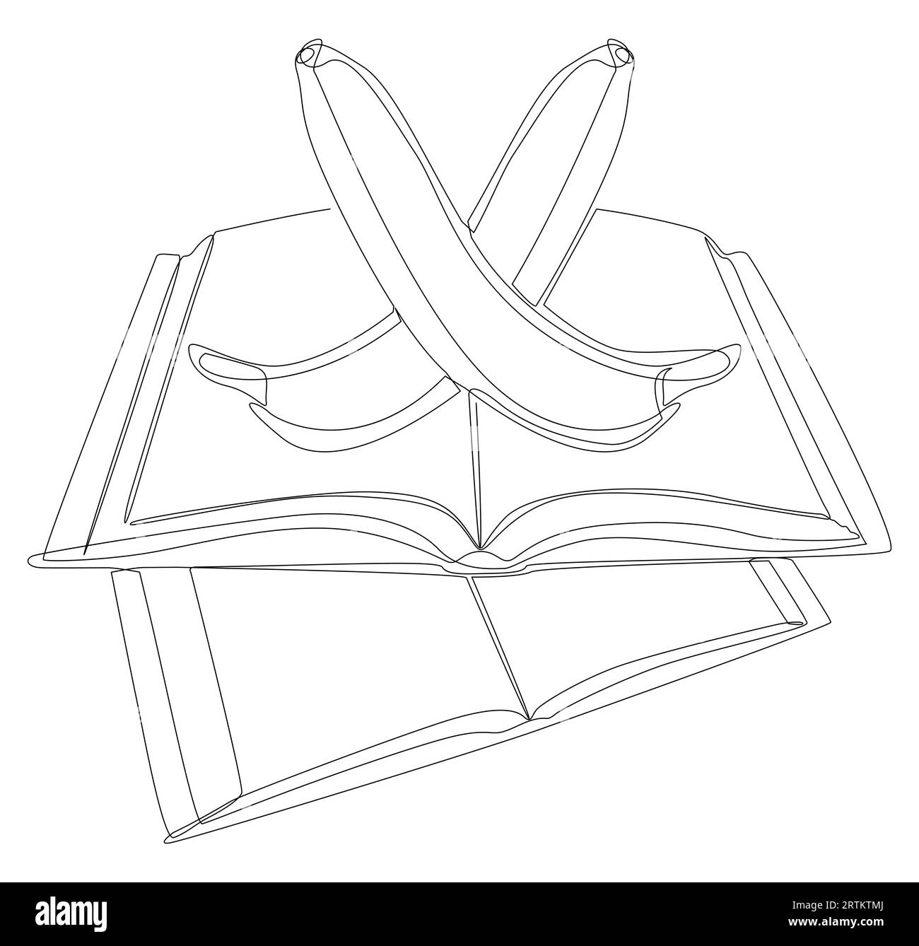 One continuous line of Book with banana. Thin Line Illustration vector ...