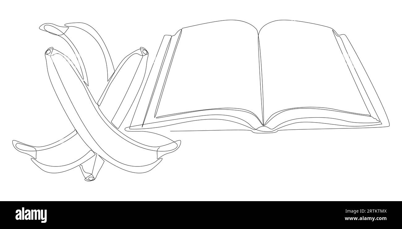 One continuous line of Book with banana. Thin Line Illustration vector ...