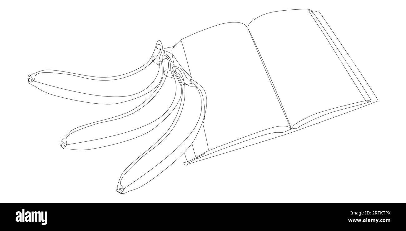 One continuous line of Book with banana. Thin Line Illustration vector ...