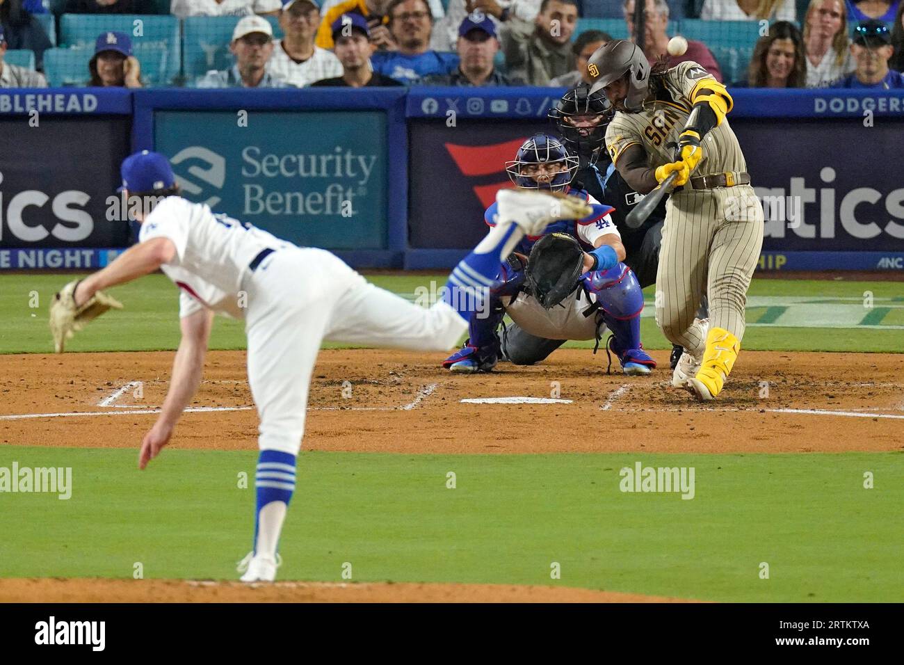 San Diego Padres' Luis Campusano, right, hits a three-run home run as ...