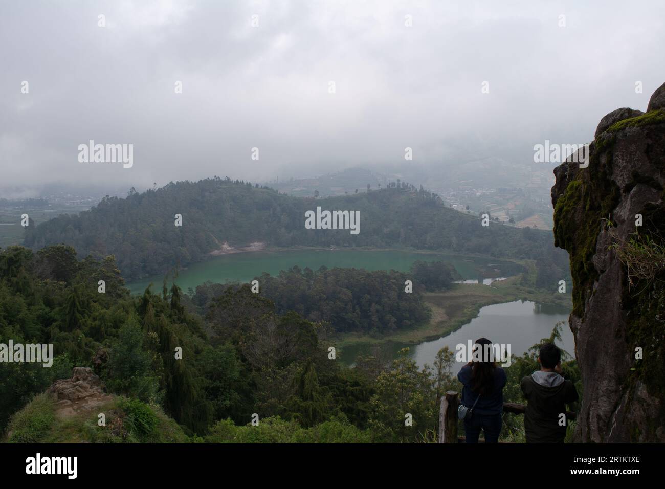 The view of Dieng color and pengilon lake tourism from the top of "Batu ...