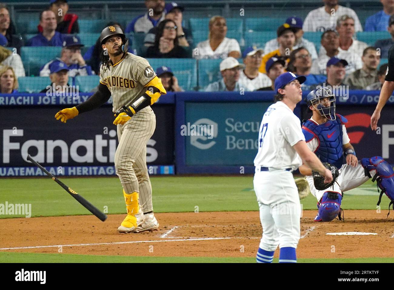 San Diego Padres' Luis Campusano, left, head to first for a three-run ...