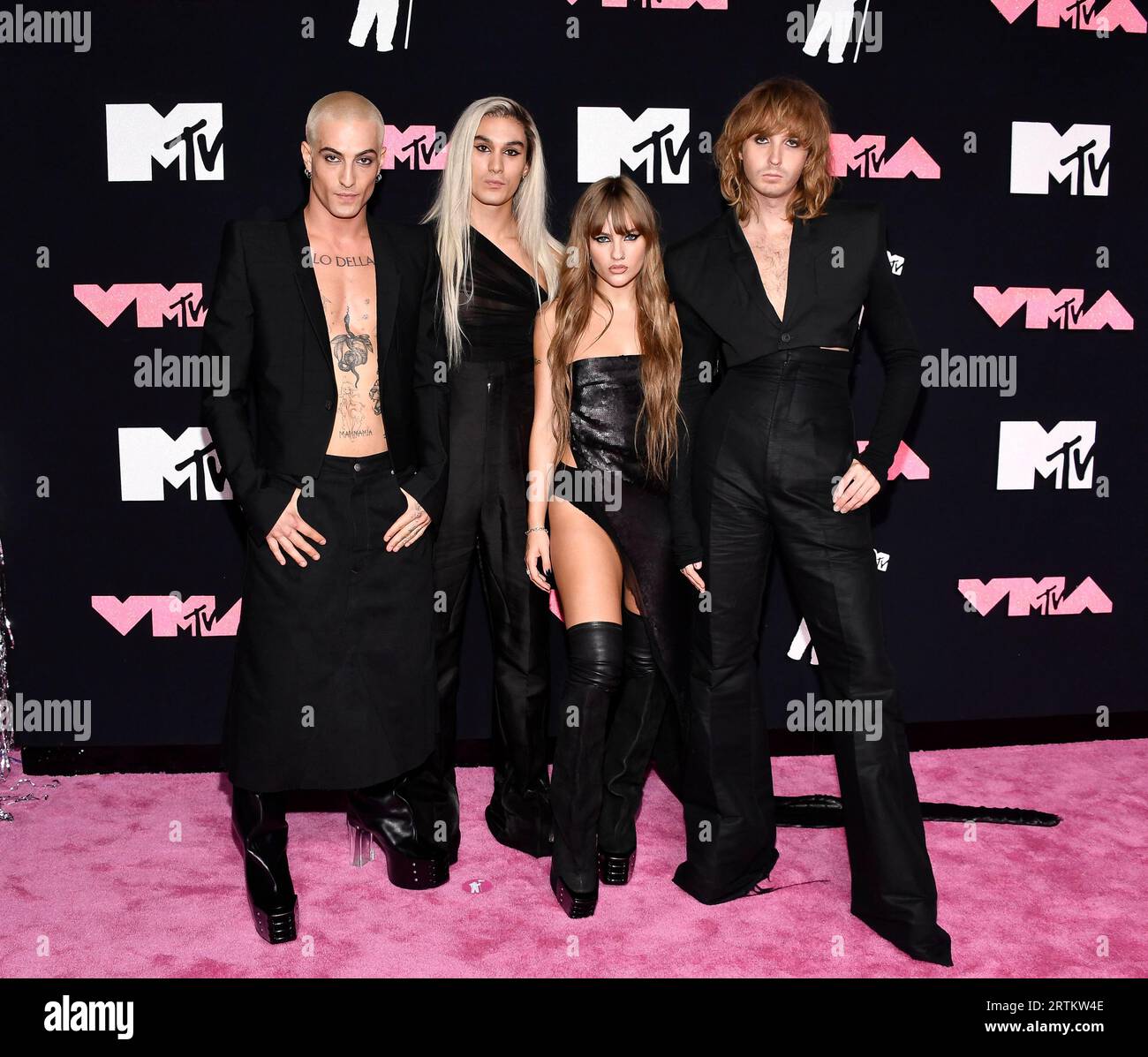 Måneskin band members Damiano David, left, Ethan Torchio, Victoria De Angelis and Thomas Raggi ...