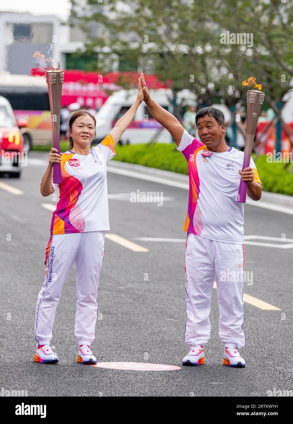 Taizhou, China's Zhejiang Province. 14th Sep, 2023. Torch bearers Ruan ...
