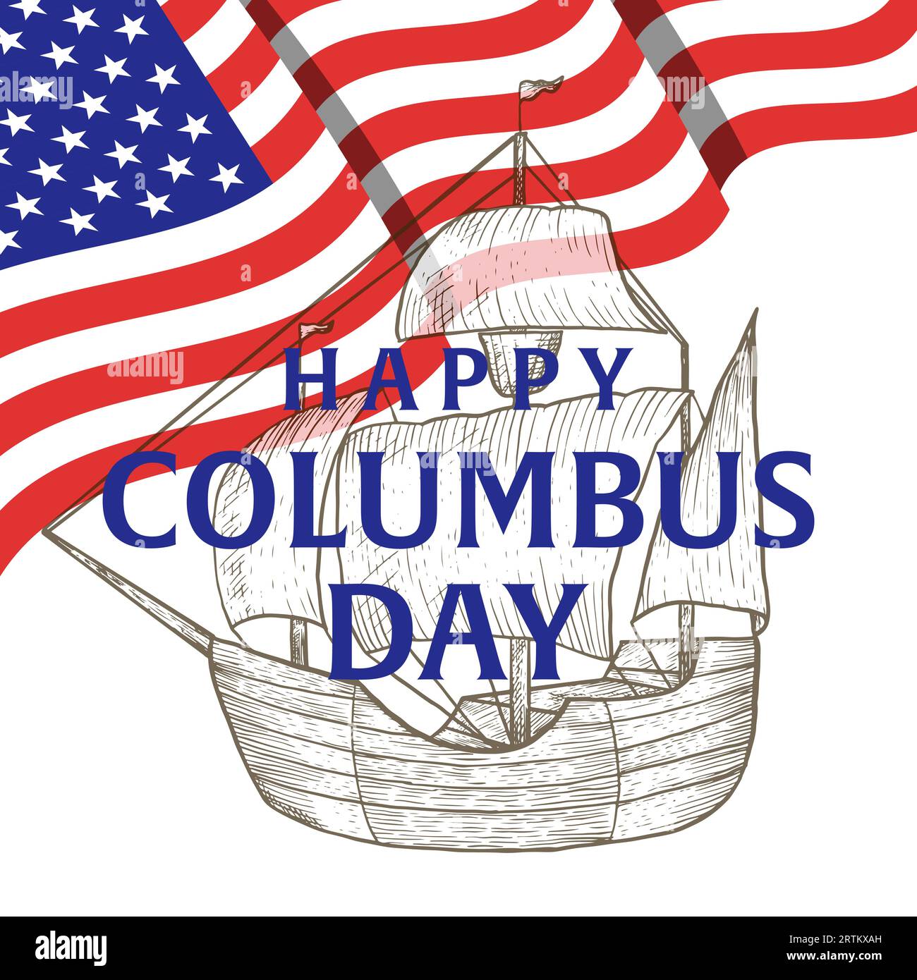 vector happy columbus day illustration with background hand drawn ship ...