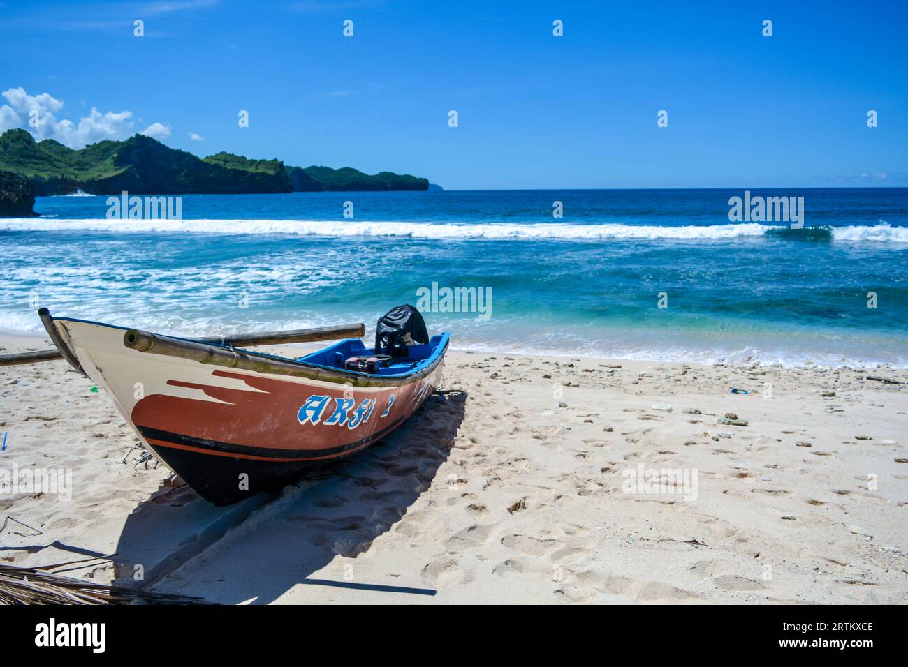 The beautiful view of Srau beach in Pacitan Indonesia, white sand and ...
