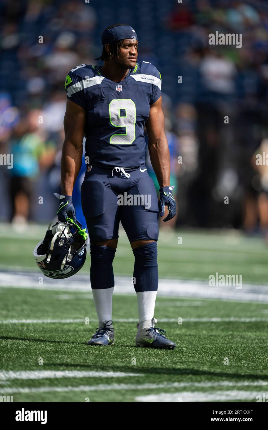 Seattle Seahawks running back Kenneth Walker III (9) looks on before an ...