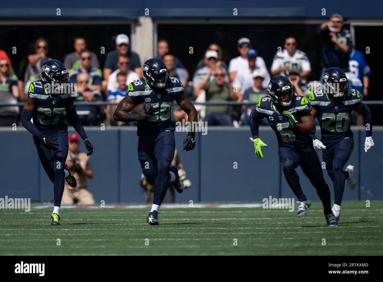 Seattle Seahawks linebacker Derick Hall (58) runs with the ball during ...
