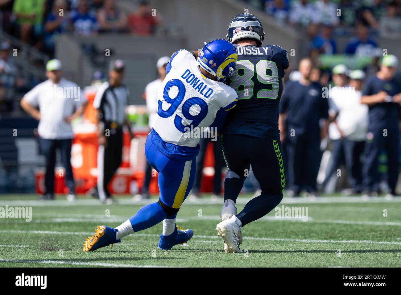 Los Angeles Rams defensive tackle Aaron Donald (99) tackles Seattle ...
