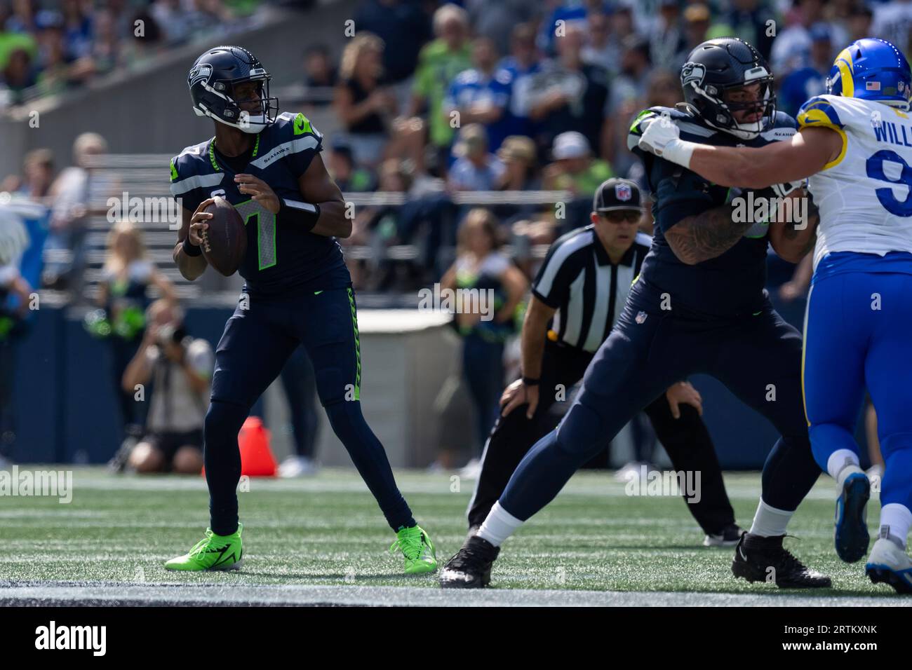 Seattle Seahawks quarterback Geno Smith (7) steps back to pass during ...