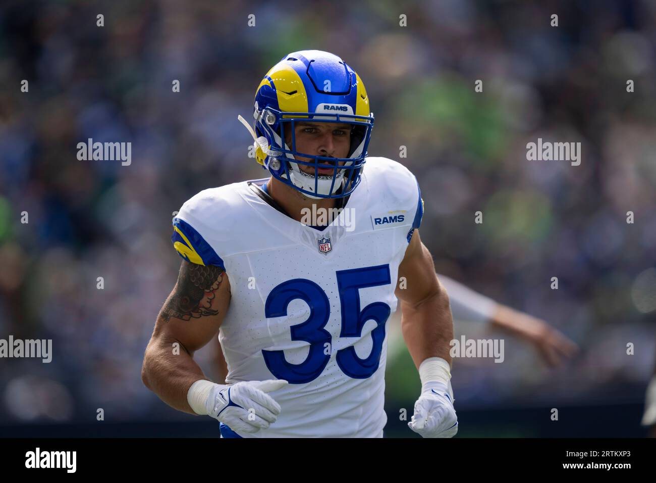 Los Angeles Rams linebacker Jake Hummel (35) looks on before an NFL ...