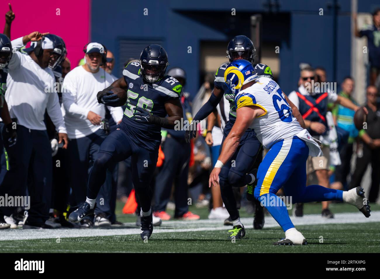 Seattle Seahawks linebacker Derick Hall (58) runs with the ball during ...