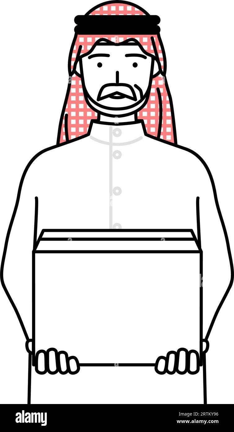 Senior Muslim Man working to carry cardboard boxes, Vector Illustration ...